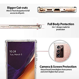Coolwee Crystal Glitter Full Protective Case for Galaxy Note 20 Ultra 5G Heavy Duty Hybrid 3 in 1 Rugged Shockproof Women Girl Transparent for Samsung Galaxy Note 20 Ultra Shiny Clear Bling Sparkle
