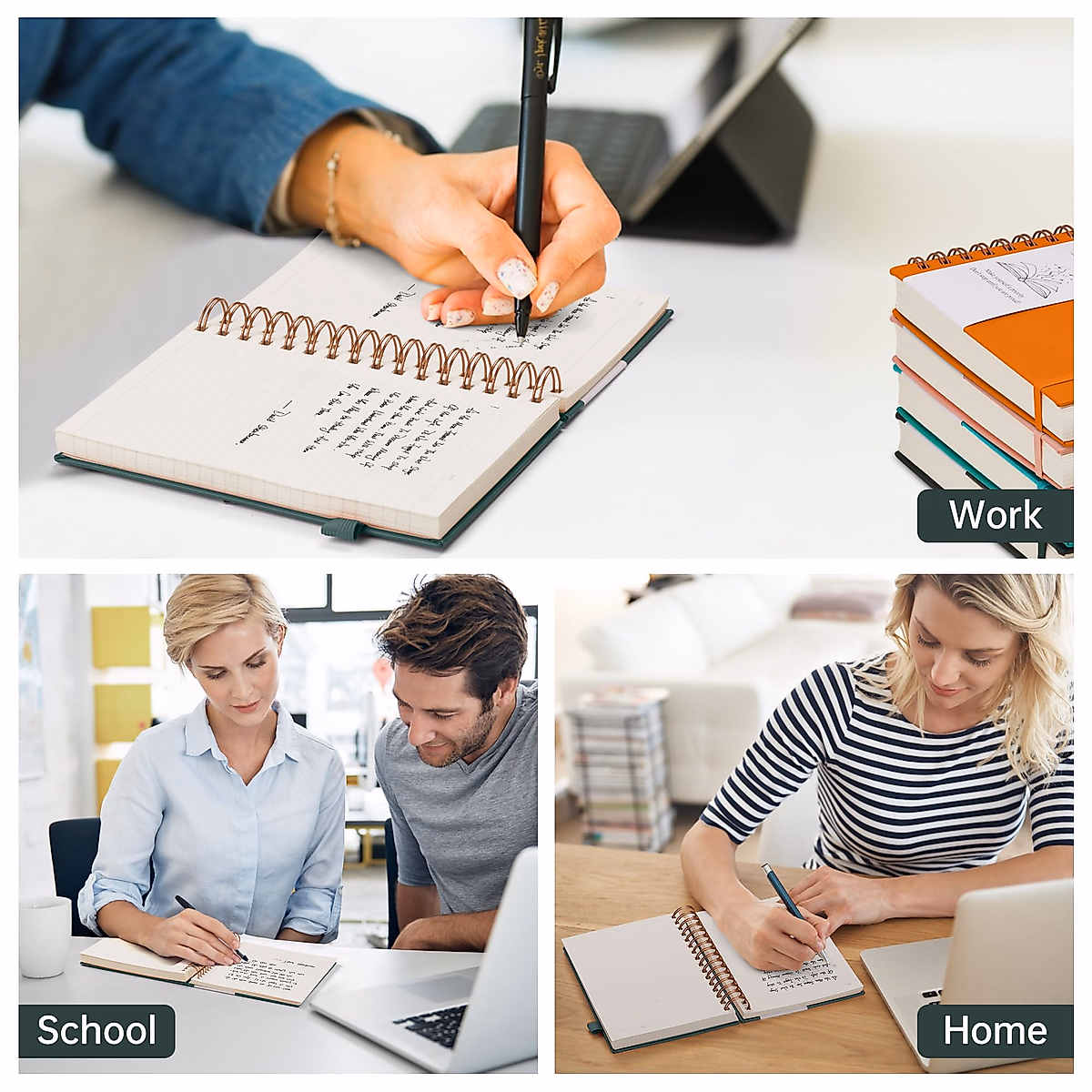 Lined Spiral Journal Notebook with 320 Numbered Pages, B5 College Ruled Thick Journals for Writing with 100GSM Paper, Hardcover Notebooks with Contents for Work, School, Women, Men, Green