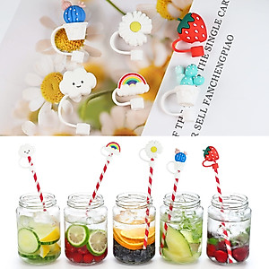 12 Pcs Silicone Straw Plug Reusable Straw Cover Cap Cute Cartoon Straw Tips Seal Splash Proof Straw Protector Caps Dust-proof Cup Straw Accessories for 6-8mm Straws