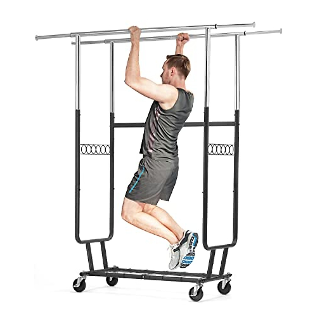 LIFEFAIR Garment Rack for Hanging Clothes, 550 lbs Heavy Duty Clothing Rack on Wheels Collapsible Portable Rolling Clothes Rack Ideal for Bedroom Living Room
