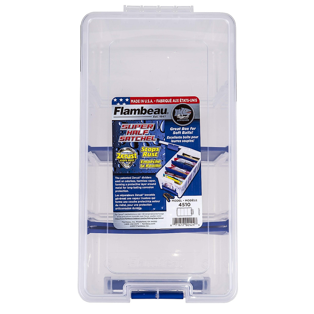 Flambeau Outdoors 4510 Clear Fishing Tackle Box Organizer - Super Half Satchel Soft Fishing Lure Storage Boxes, Bait Box Fishing Tackle Organizer, Tuff Tainer Tackle Box with Zerust Anti-Rust Dividers