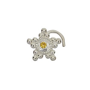 Sterling Silver Nose Stud Flower Nose Stud Indian Nose Ring Silver Nose Ring Crock Screw Nose Stud Indian Nose Stud CZ Simulated Diamond Piercing