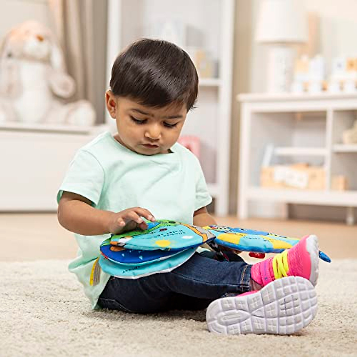 Melissa & Doug K's Kids Itsy-Bitsy Spider 8-Page Soft Activity Book for Babies and Toddlers - Cloth Baby Book And Sensory Toy With Textures To Grasp And Pages To Play Peekaboo, Ages 1 Month+