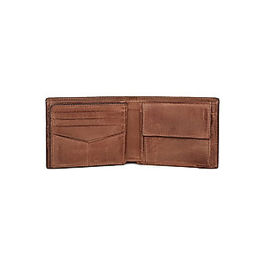 Fossil Men's Derrick Leather RFID-Blocking Bifold with Coin Pocket Wallet, Brown, (Model: ML3687200)