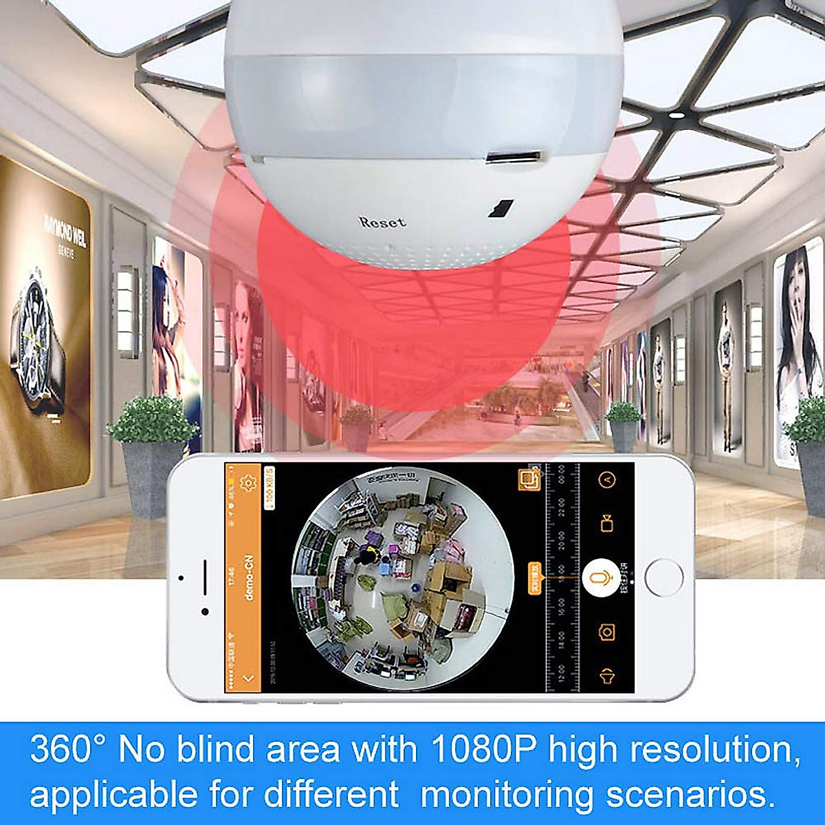Light Bulb Camera Indoor, COSULAN 2.4G WiFi Floodlight Security Camera, 360 Degree Panoramic Surveillance Camera Lamp with Fisheye/Motion Detection/Night Vision/Cloud & SD Card Storage/Alert Events/A7