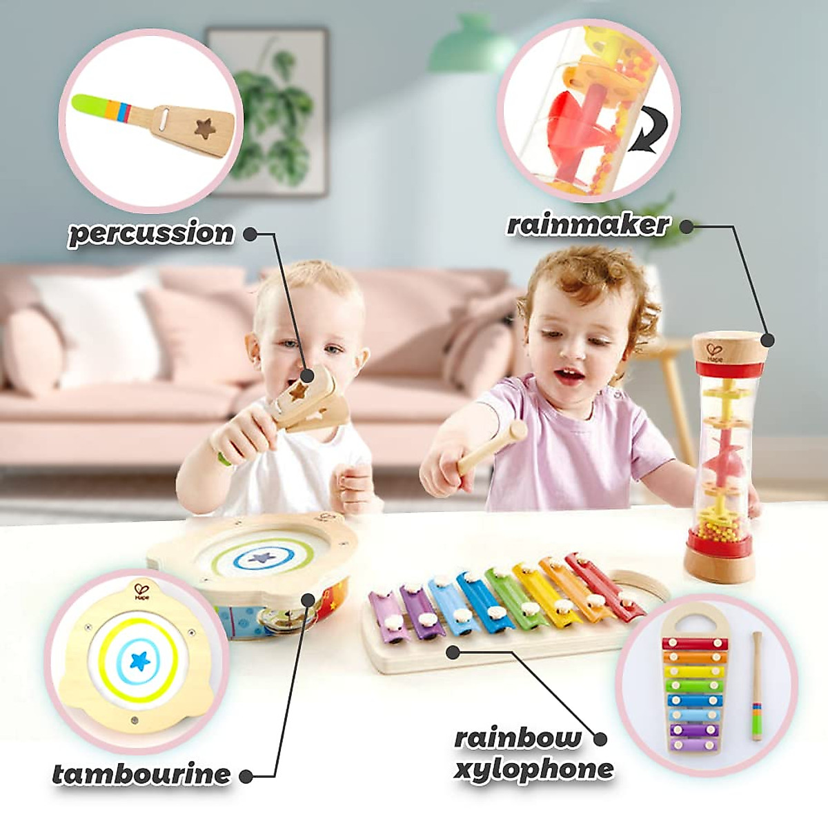 Hape Toddler Beat Box Set, Wooden Music Toy Set E8148