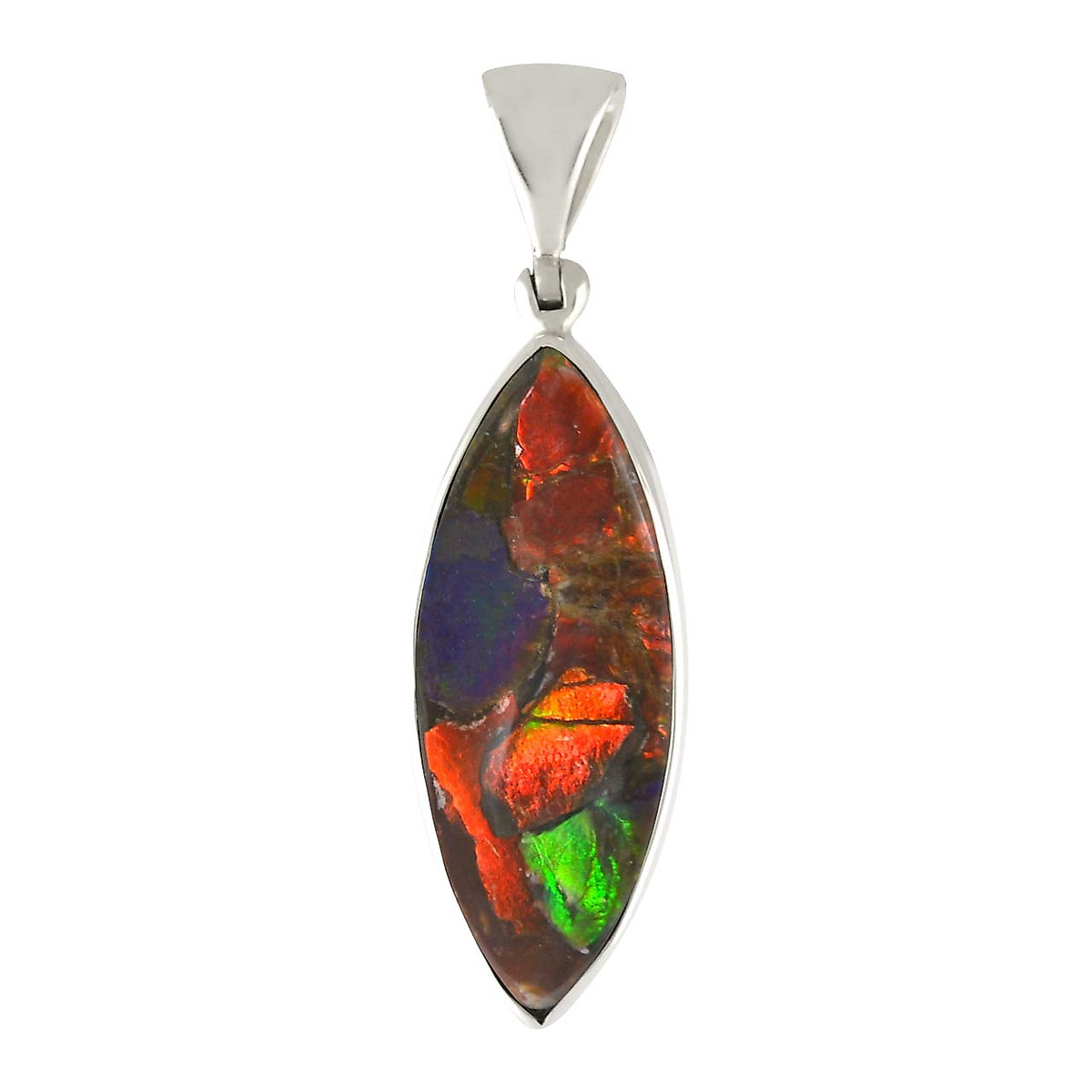 Starborn Ammolite and Sterling Silver Marquise Shape Pendant