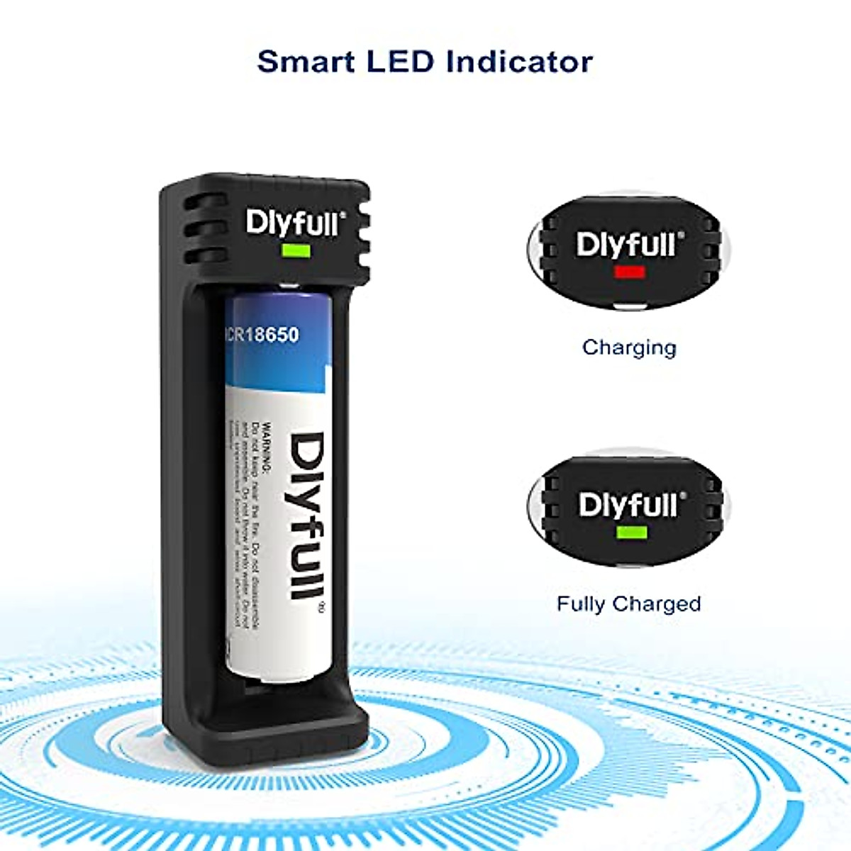 18650 Battery Charger, Dlypow 2 Bays Battery Charger with Auto-Charging Current for IMR/ICR Li-ion 22650 18650 18490 17500 RCR123 14500 and 1.2V Ni-MH Ni-CD AA AAA Rechargeable Batteries
