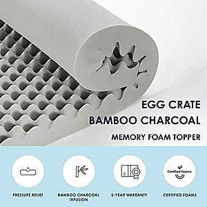 Mellow 4 Inch Egg Crate Memory Foam Mattress Topper with Infusion, Twin