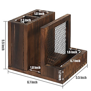 FARM IN All-in-One Napkin Holder, Farmhouse Multifunctional Napkin Holder with Silverware Holder and Salt and Pepper Shakers, Rustic Solid Burnt Wood & Diamond Metal Wire Mesh