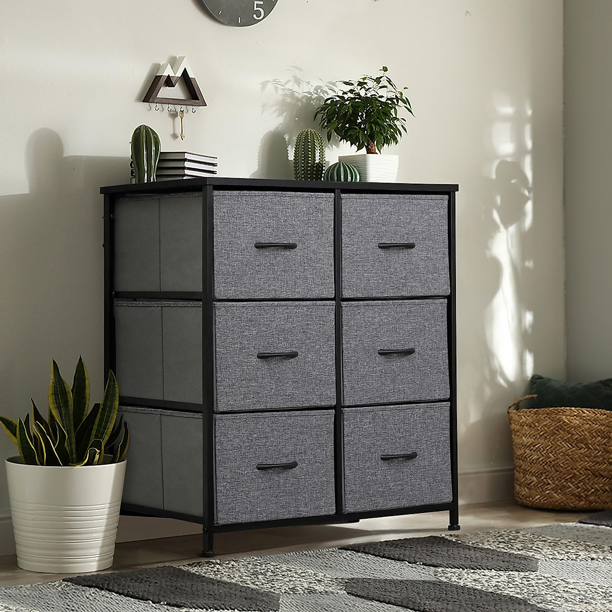 SUPER DEAL 6 Drawer Dresser for Bedroom Fabric Storage Tower Double Dresser Organizer Chest of Drawers Heavy Duty Steel Frame Wood Top for Livingroom Kids Toys Closet Nursery Hallway, Grey