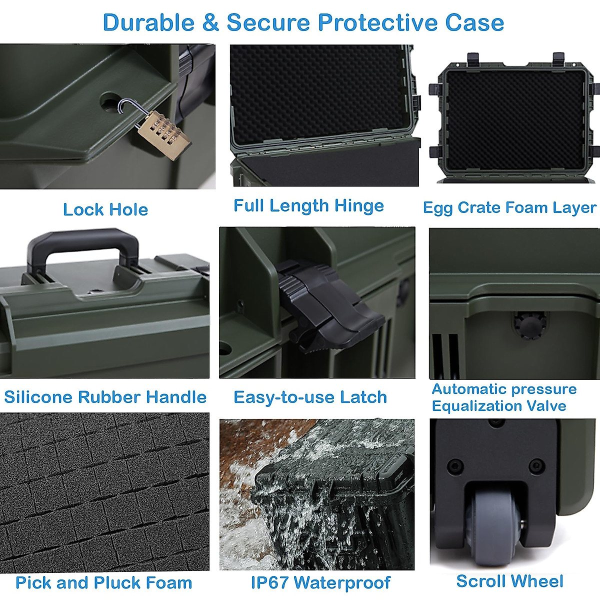 Regetek 27 Inch Waterproof Hard Case with Wheels,Customizable Foam,Rolling Hard Case for cameras,lenses, Camcorder,Drone,Instrument,equipment, tool, IP67,Shockproof,Gear Roller Case 27"x 20"x 13"