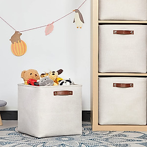 HNZIGE 13x13x13 Cube Storage Bins, Fabric Storage Cubes Baskets for Shelves, Set of 4, Cube Storage Baskets with Handles Foldable Storage Baskets for Organizing Clothes, Toys, Closet, Nursery(Cream)