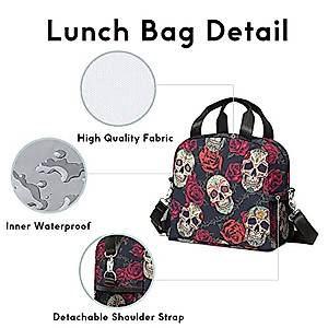 Reusable Skull Lunch Box for Boy Girl Man Women, Adjustable Shoulder Strap Insulated Lunch Bag Lunch Tote Bag for Travel Picnic Office Work