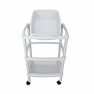 Ruishetop 3 Layers Plastic Rolling Storage Cart Vegetable Organizer Shelf Rack Storage Tower Utility Cart with Wheels and Removable Baskets, for Kitchen Laundry Room Bathroom Office Home (White)