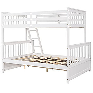 BIADNBZ Twin Over Full Bunk Bed with Two Drawers, Convertible Bunkbeds, Solid Wood Bedframe Furniture with Storage and Ladder, for Kids Teens Adults Bedroom, White