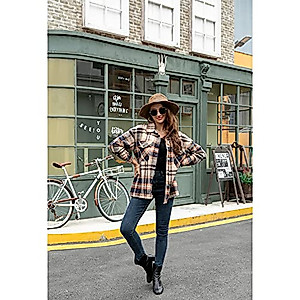 Women Classic Flannel Plaid Jacket Button Down Boyfriend Long Sleeve Lapel Shirts Casual Blouses Tops (Orange, Medium)