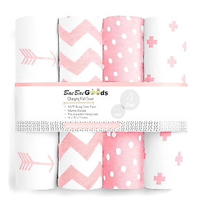 Changing Pad Cover – Baby Changing Pad Covers 4 Pack – Girls Changing Pad Cover Set – Pure Cotton Machine Washable Pink and White Changing Table Cover – Diaper Changing Pad Cover Sheets