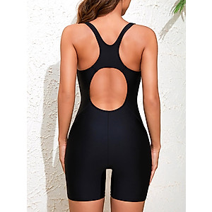 ATTRACO Boyleg Swimsuits for Women Sports One Piece Bathing Suit Racerback Swimwear Black