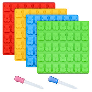 CAKETIME Gummy Bear Molds Candy Molds - 1" Gummy Molds Bear Large Chocolate Molds Silicone 4 Pack LFGB Pinch Test Approved Best Food Grade Silicone Molds