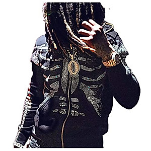 Creaion Rhinestone Y2k Full Zip Up Hoodie over Face Rib-Cage Skull Skeleton Jacket Oversized Hip Hop Streetwear Hoodies for Men Women