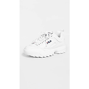 Fila Women's Disruptor II Premium Comfortable Sneakers, White/Navy/Red, 8