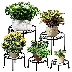 ENDAAR 5-Pack Decent Metal Plant Stands, Multiple Height Size Corner Plant Holders for Different Sizes of Flower Pots, Indoor Outdoor Planter Container Round Supports Display for Home, Patio,Black