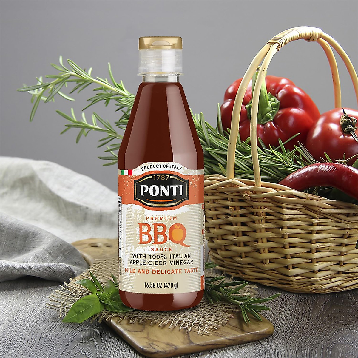 1787 PONTI Chef Premium BBQ Glaze with 100% Italian Apple Cider Vinegar - Thick Texture, Delicate taste with Pleasingly Fruity, Tangy Flavor - Perfect Blend of Spices and Seasonings - 16.58 OZ