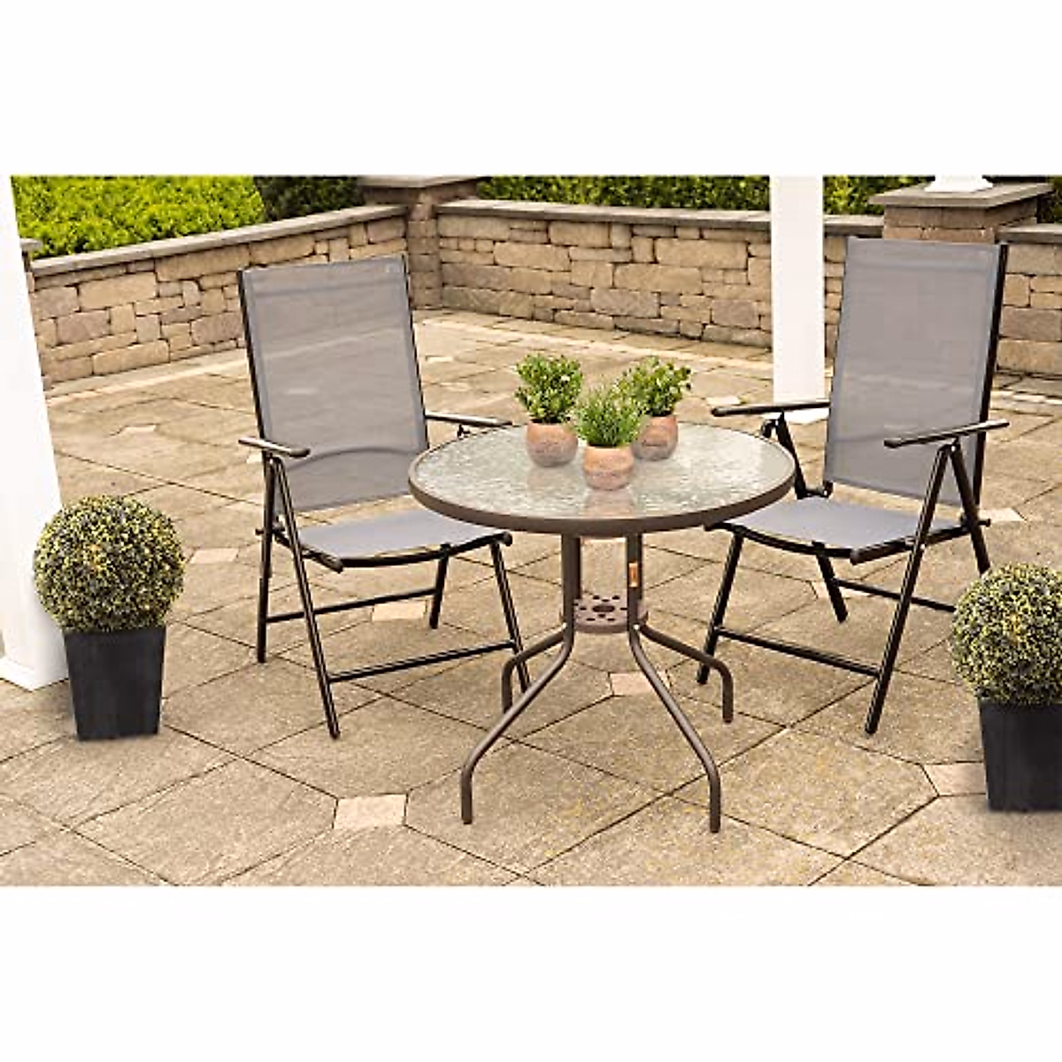 Garden Elements Outdoor Wave Glass Patio Dining Furniture Round Steel Table, Brown, 31.5"