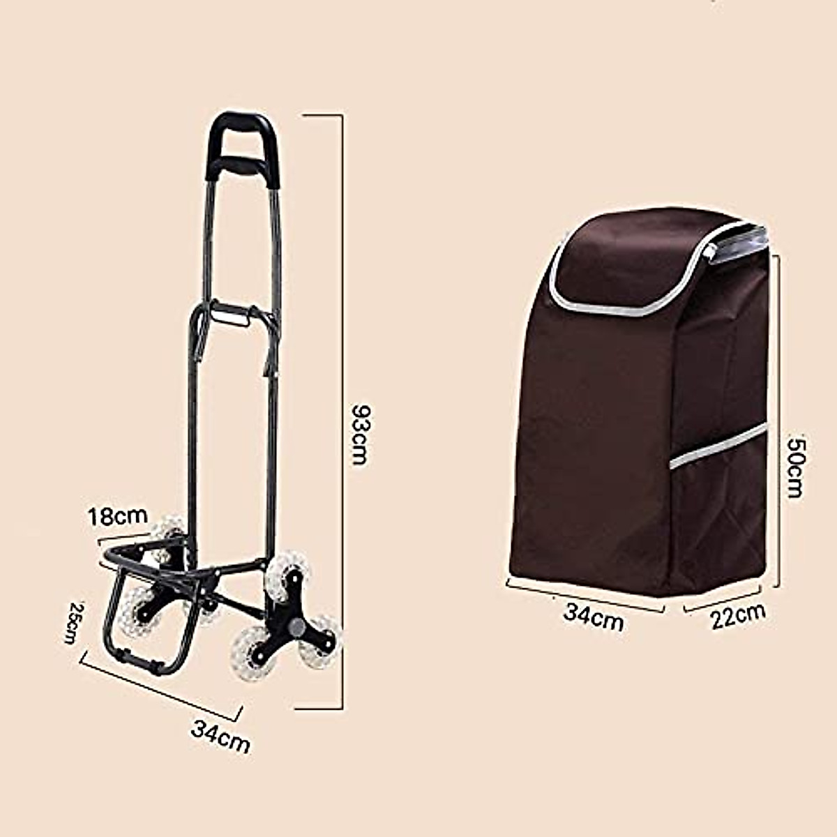 Portable Convenient Trolleys Lightweight 3 Angle Wheel Climbing Shopping Cart Wheel Rolling Push Trolly Waterproof Bag Coffee Color Lucar