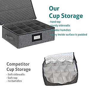 Merb Home - China Storage Set - Dinnerware & Glass Storage Containers - Hard Shell and Stackable Storage Boxes - Protects Dishes Cups and Mugs, Felt Plate Dividers Included (6-Pieces Grey)
