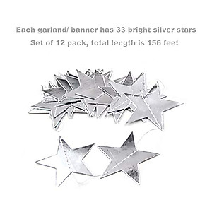 Silver Star Garland Banner Decorations - 156 Feet Bright Silver Paper Garland Hanging Decorations, Glitter Silver Star Bunting Banner for Wedding, Birthday, Holiday, Christmas Party