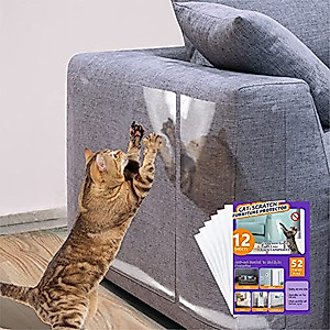 Anti Cat Scratch Deterrent Furniture Protector-12 Pack Single Side Couch Self-Adhesive Tape, Clear for Door Walls