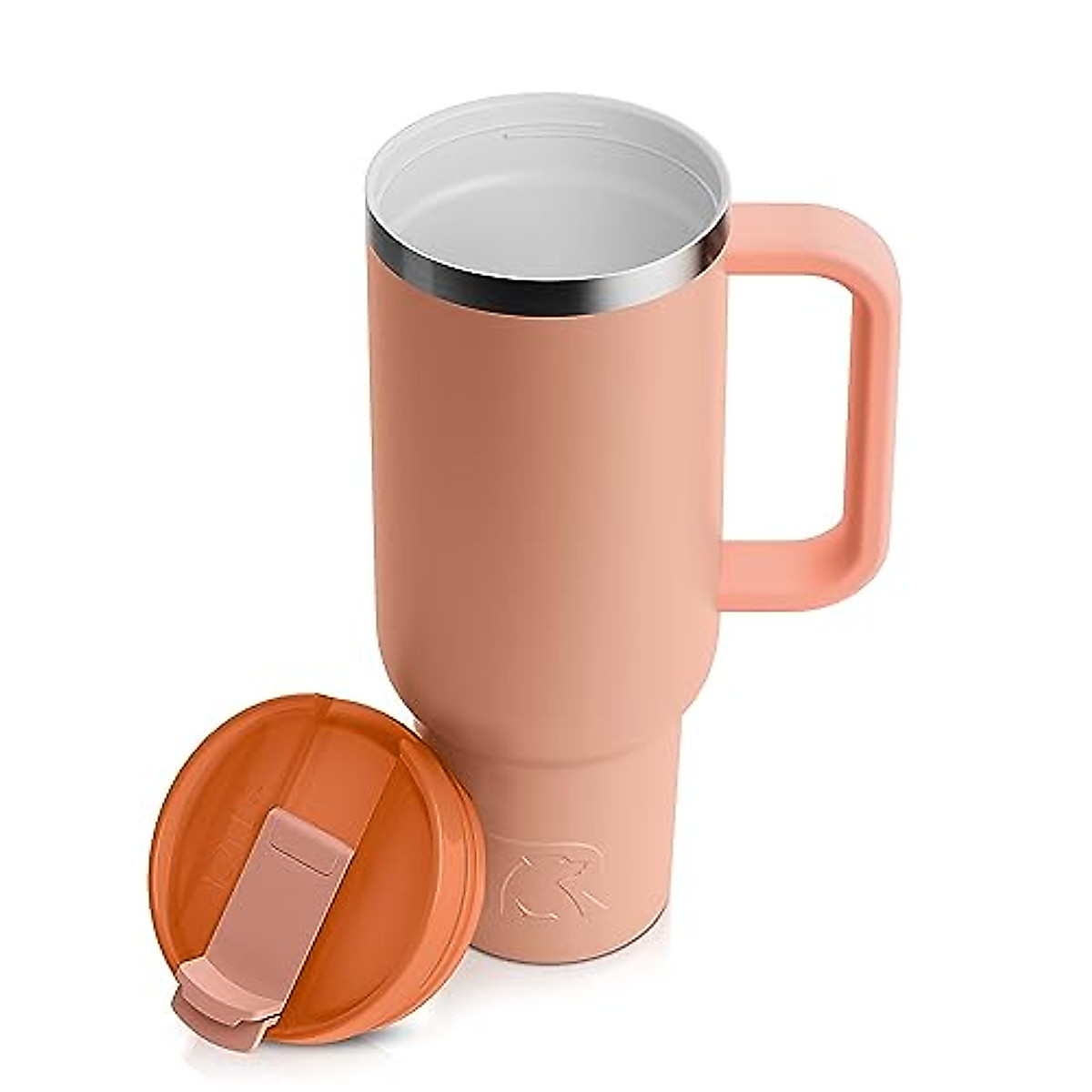 RTIC 40 oz Road Trip Tumbler Double-Walled Insulated Stainless Steel Portable Travel Coffee Mug Cup with Lid, Handle and Straw, Ceramic-Lined, Salmon