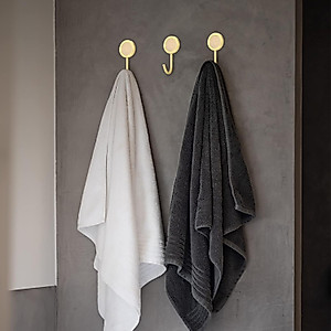 Sveudvdis 2 Pack Adhesive Hooks, Brass Wall Hooks, Bath Towel Hook for Wall Decorative, Self Adhesive Hooks Wall Hangers Without Nails for Entryway Kitchen Bathrooms Door (White)