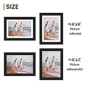 upsimples 5x7 Picture Frame Set of 3, Made of High Definition Glass for 4x6 with Mat or 5x7 Without Mat, Wall and Tabletop Display Photo Frames, Black