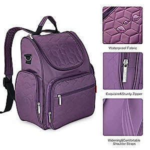 insular Diaper Bag Backpack, Multi-Function Travel Back Pack, Waterproof Changing Bag for Mom Girls, Large Capacity Baby Bag with Stroller Straps and Changing Pad, Purple