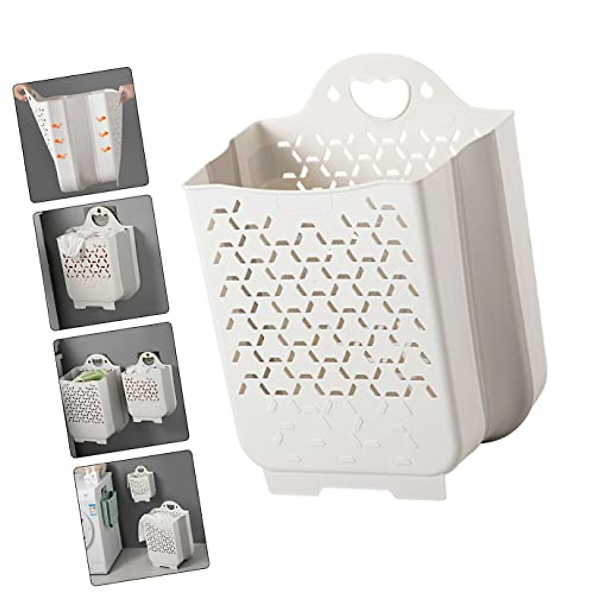 Cabilock 3 Sets Holding Mounted Hanging Space Household Clothes Sticky Wall Laundry for Mesh Hamper Bathroom Mount Container with Folding Dirty Basket Foldable Plastic Hook Organizers Kids