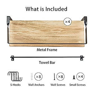 Floating Shelves with Towel Bar, Wall Mounted Storage Shelves Organizer Set of 4, Rustic