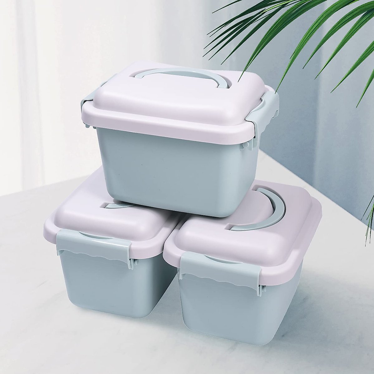 Naivees 4 Pack Storage Latch Bins with Lids/Handle, Plastic Storage Containers