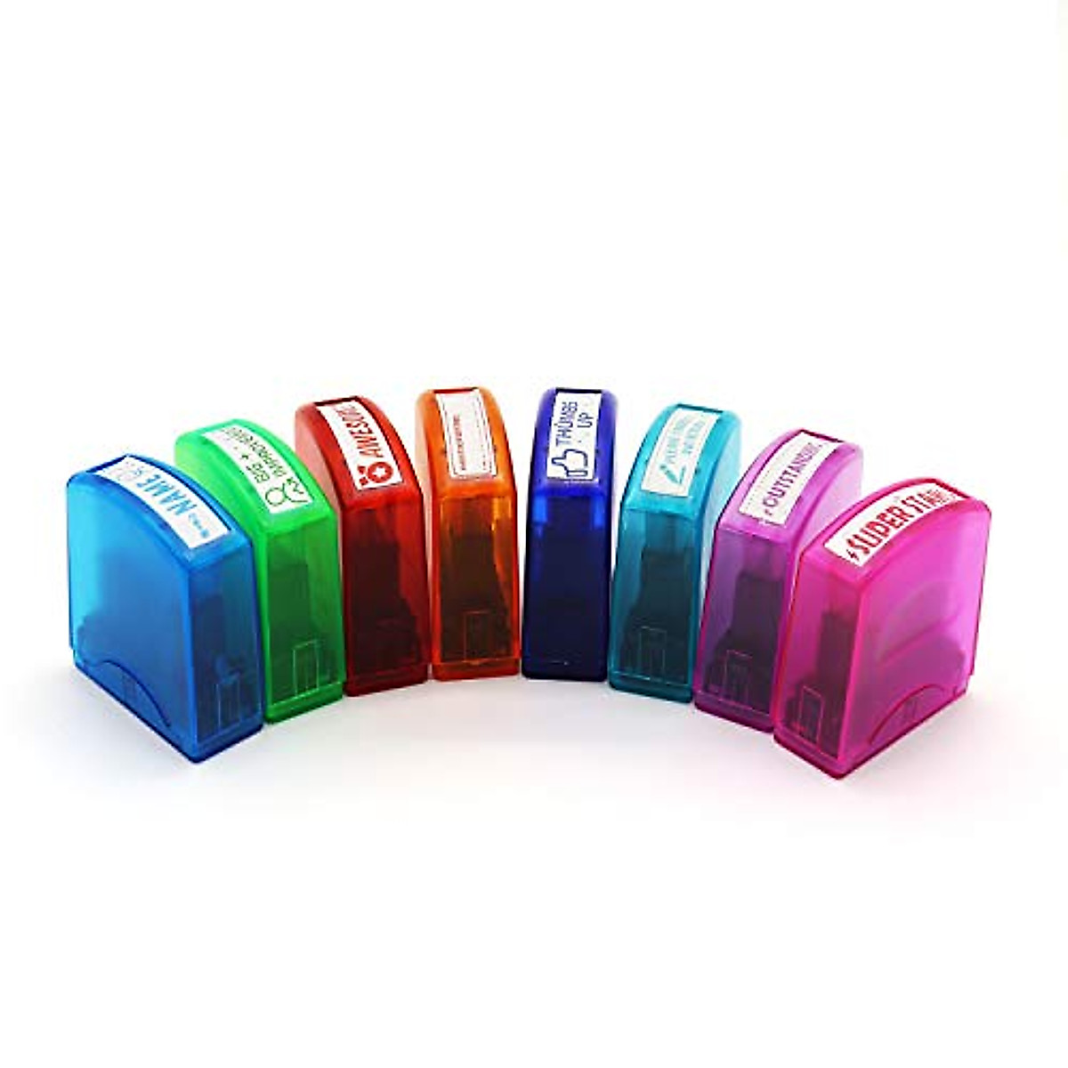 Reliancer 8PCS Teacher Stamp Set Colorful Self-Inking Motivation School Grading Stamps Encouraging Comments Classroom Homework Rating Stamp Office Stationery Stamps with Storage Tray (8PCS-B)