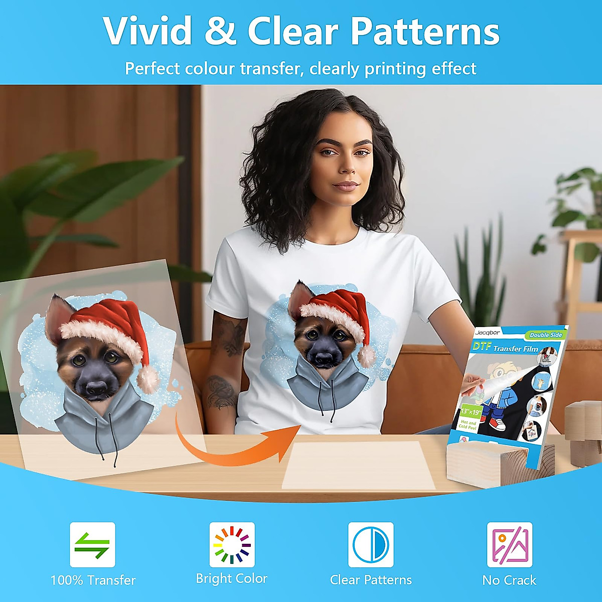 Jecqbor DTF Transfer Film Paper PET Heat Transfer Paper A4 (30sheet), Double-Sided Glossy Clear Pretreat DTF Film for DTF Epson Inkjet Printer, Direct Print On T-Shirts Textile (8.3" x 11.7")