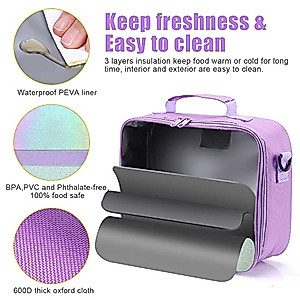 Cerbonny Kids Lunch Box Insulated Kids Lunch Bag for School with Adjustable Shoulder Strap&Bottle Holder,Girls Lunch Box with Durable Zipper Pockets ,Keep Food Cold&Warm for Long Time, Crystal Purple