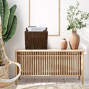 Qunclay Magazine Basket Wicker Divided Magazine Basket Rectangular Wicker Newspaper Holder, 15.4 x 12 x 12.6 Inch (L x W x H), Antique Walnut Brown