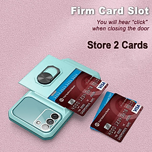 WATEFULL for Samsung Galaxy S23 Plus Case Wallet Card Holder with Kickstand Ring Holder,[Integrated Camera Cover] Samsung Galaxy S23 Plus Case Cover with Sliding Hidden Slot Shockproof Bumper(Teal)