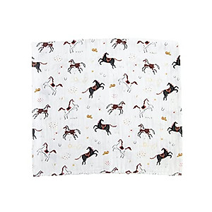 Red Rovr 100% Certified Organic Cotton Muslin Swaddle | Newborn Receiving Blanket | Baby Wrap | Boy, Girl, Unisex | Soft, Lightweight, Breathable | Burping, Nursing | 44" x 44" | Howdy Horse