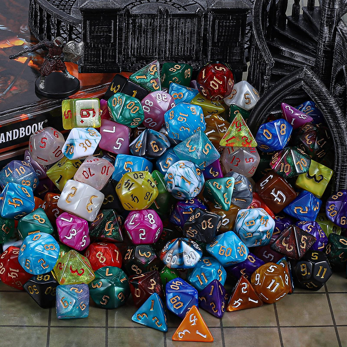 CiaraQ Polyhedral Dice Set with Black Pouches, Compatible with Dungeons and Dragons DND RPG MTG Table Games