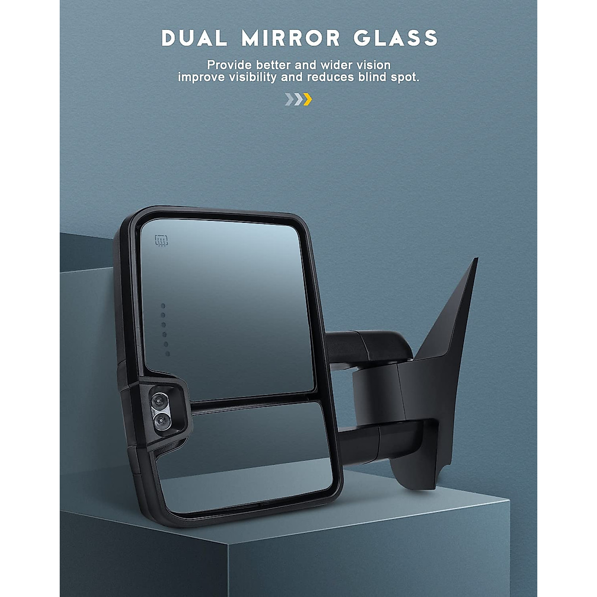 OCPTY Towing Mirrors with Power Heated Left Right Side Tow Mirrors Compatible with for Chevy 2014-2018 for GMC 2014-2018 with Running Lamp Black housing