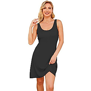 Pafnny Slip Dress for Women Cotton Sleepwear with Padded Bra Casual Summer Beach Loungewear Black