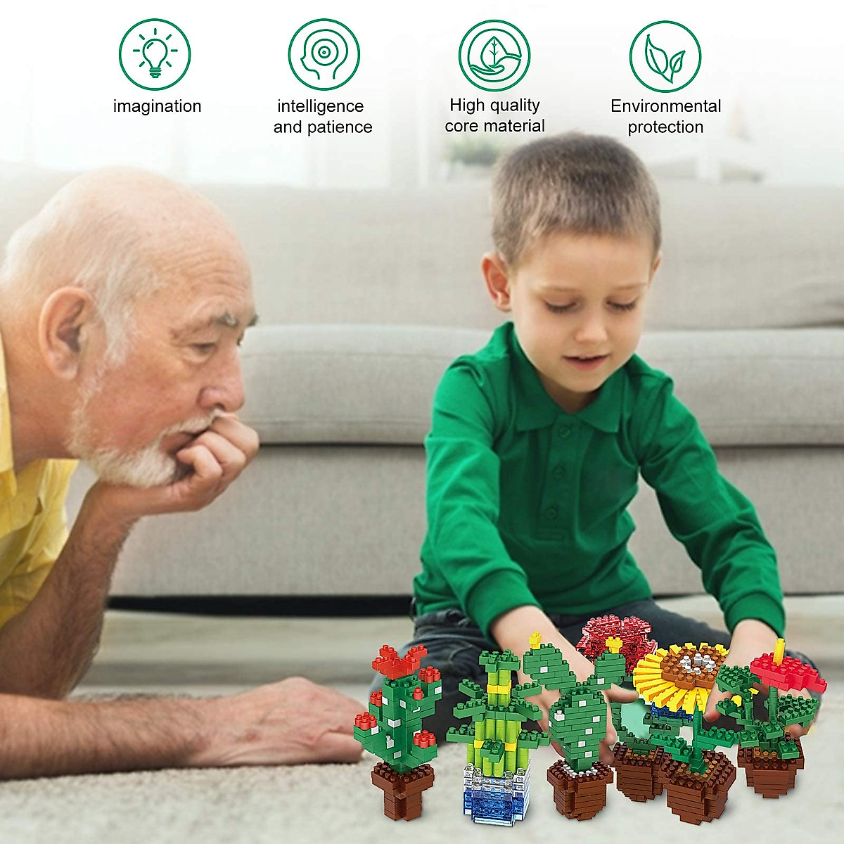 Kimiangel 6PCS Party Favors for Kids 8-12, Mini Building Blocks for Kid DIY Toy Sets Prizes Birthday Gifts Goodie Bag Fillers, Plants and Flowers, Bonsai Tree (Plant Mini Block)